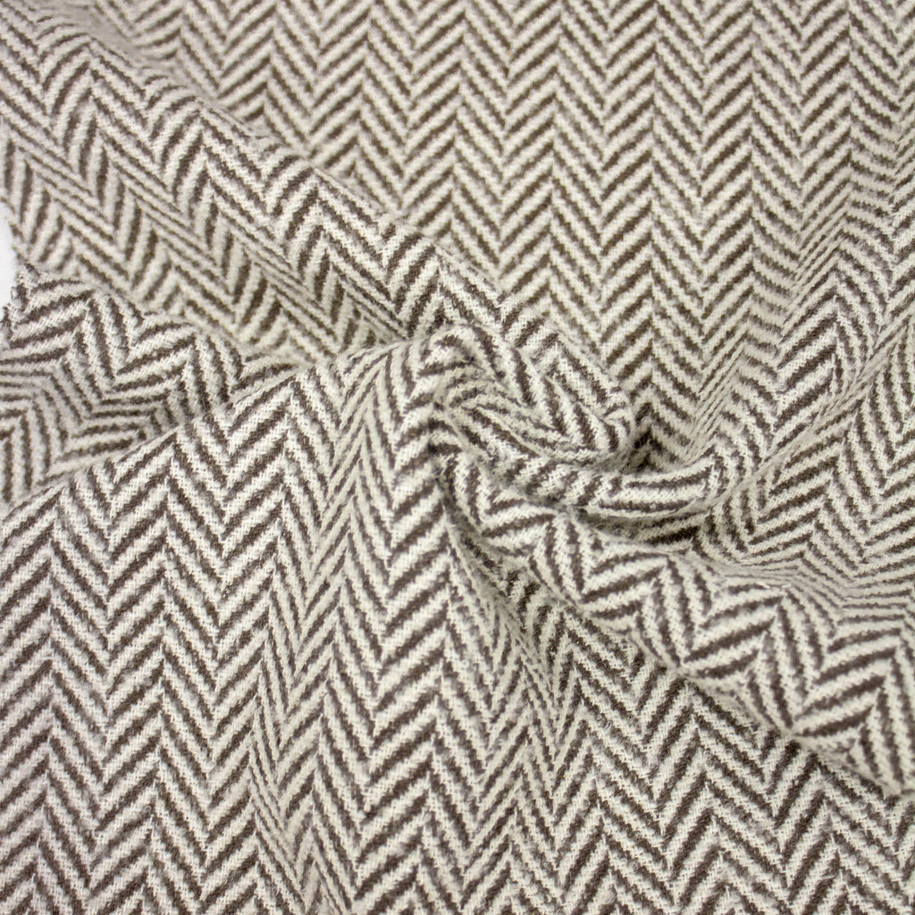 Wool Blend Fabric | Herringbone | Brown & Off White | THE FABRIC SALES