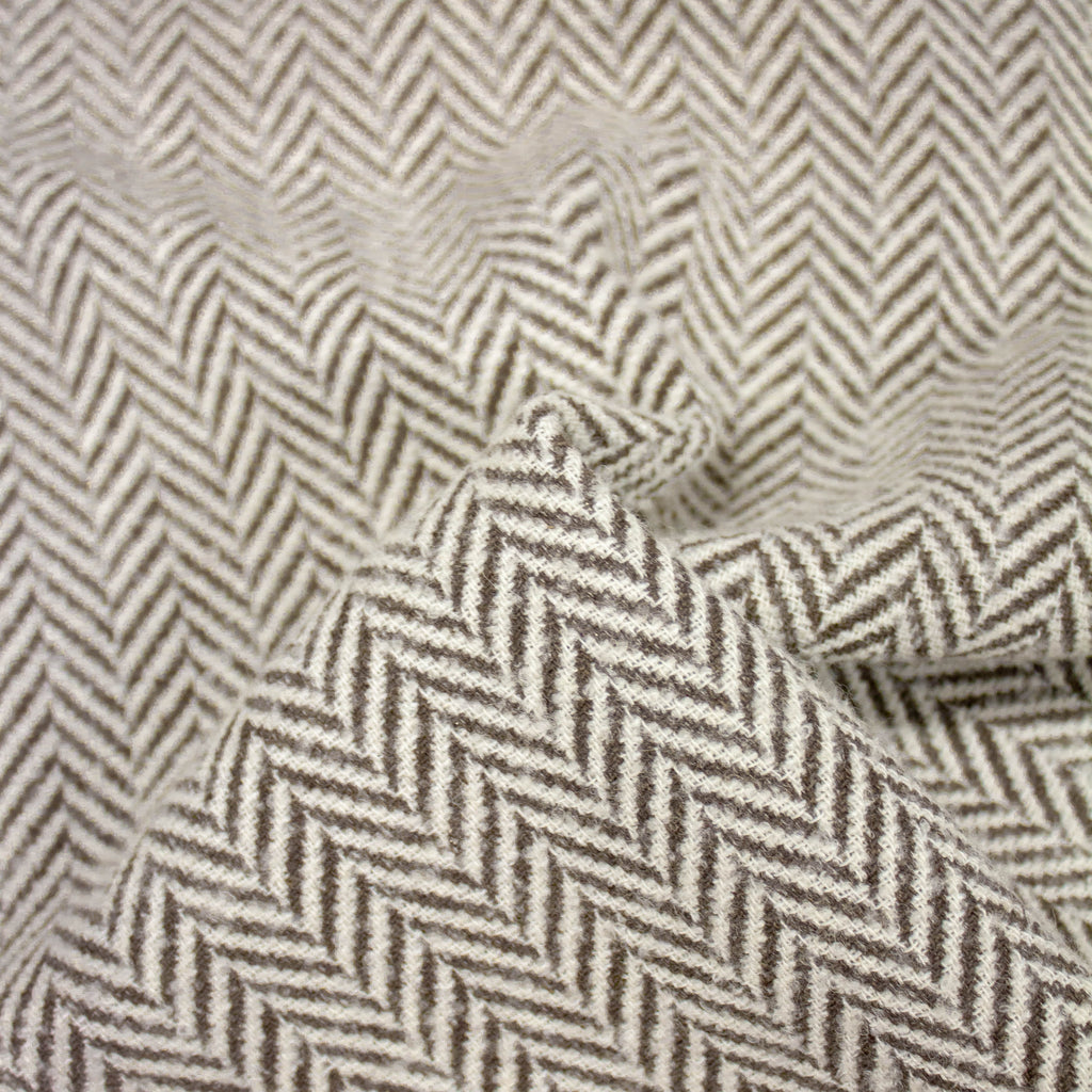 Wool Blend Fabric | Herringbone | Brown & Off White | THE FABRIC SALES