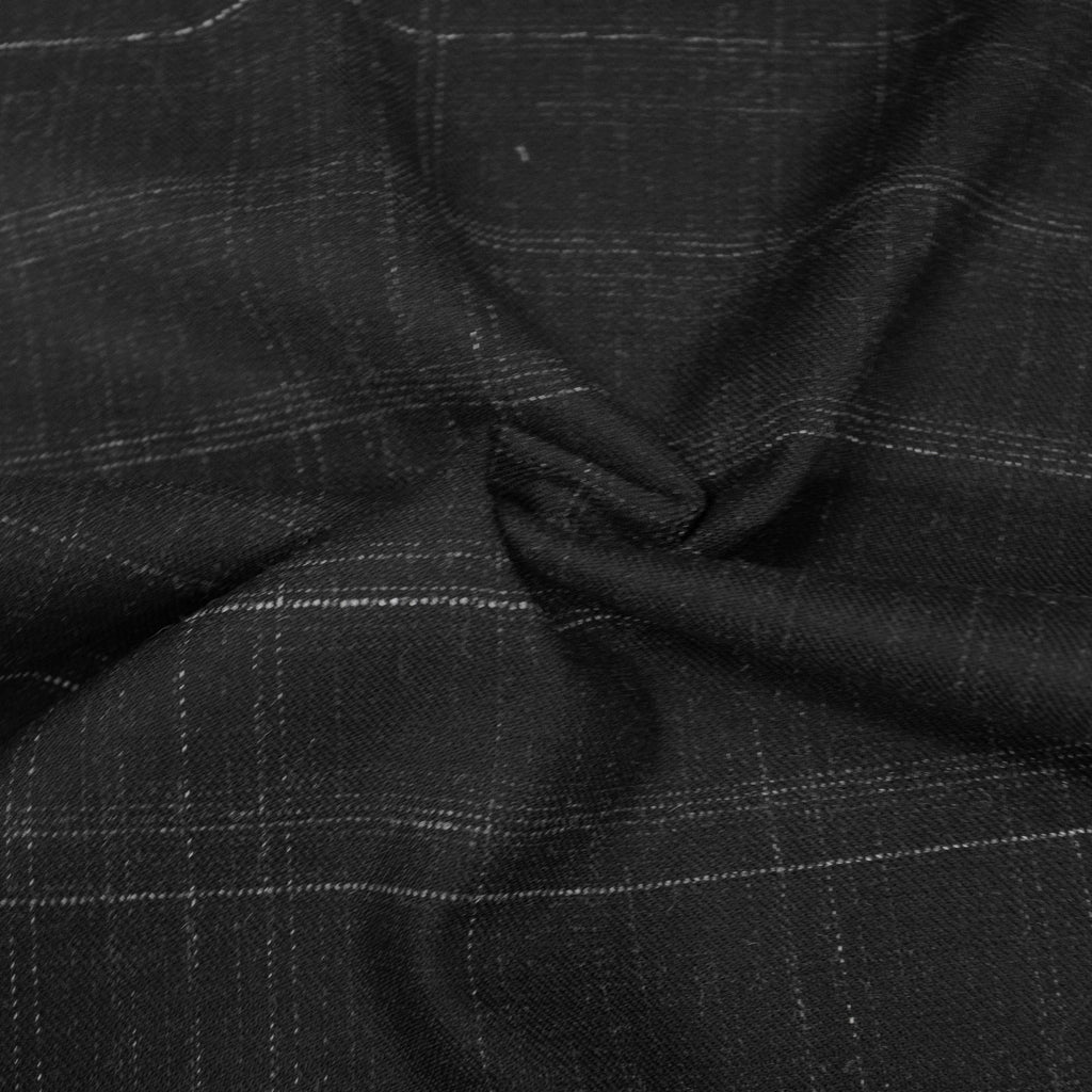 Virgin Wool Suiting Fabric Black Checks | THE FABRIC SALES
