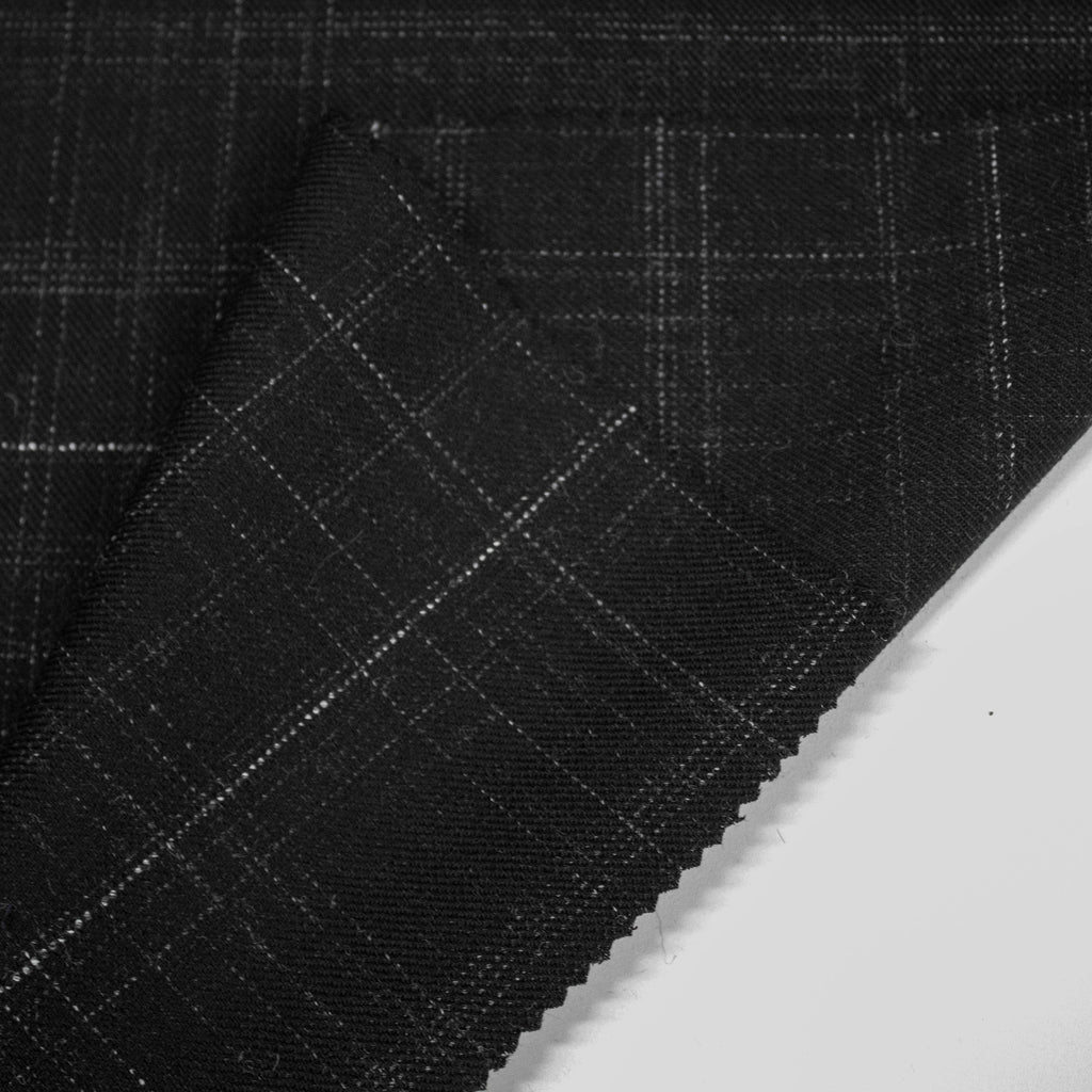 Virgin Wool Suiting Fabric Black Checks | THE FABRIC SALES