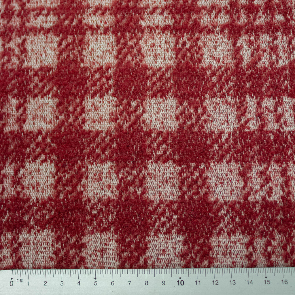 Burgundy Red Check Wool Blend Fabric | THE FABRIC SALES