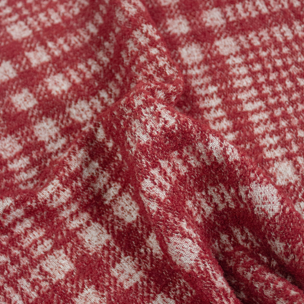 Burgundy Red Check Wool Blend Fabric | THE FABRIC SALES