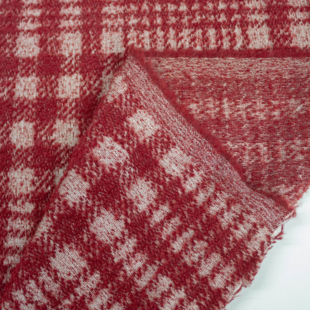 Burgundy Red Check Wool Blend Fabric | THE FABRIC SALES