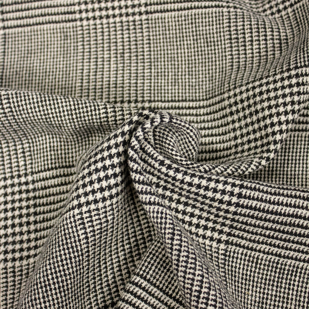 Prince of Wales Wool Coating Fabric Black Ecru | THE FABRIC SALES