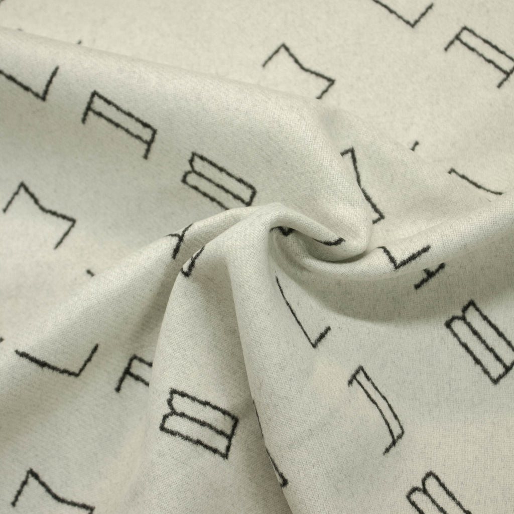 Black Monogram Virgin Wool Double Face Fabric | THE FABRIC SALES