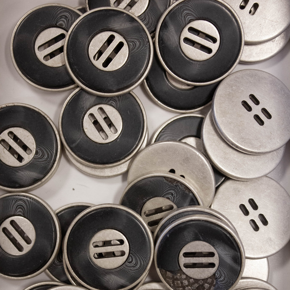 Grey 4-Hole Plastic & Metal Button 30mm | THE FABRIC SALES