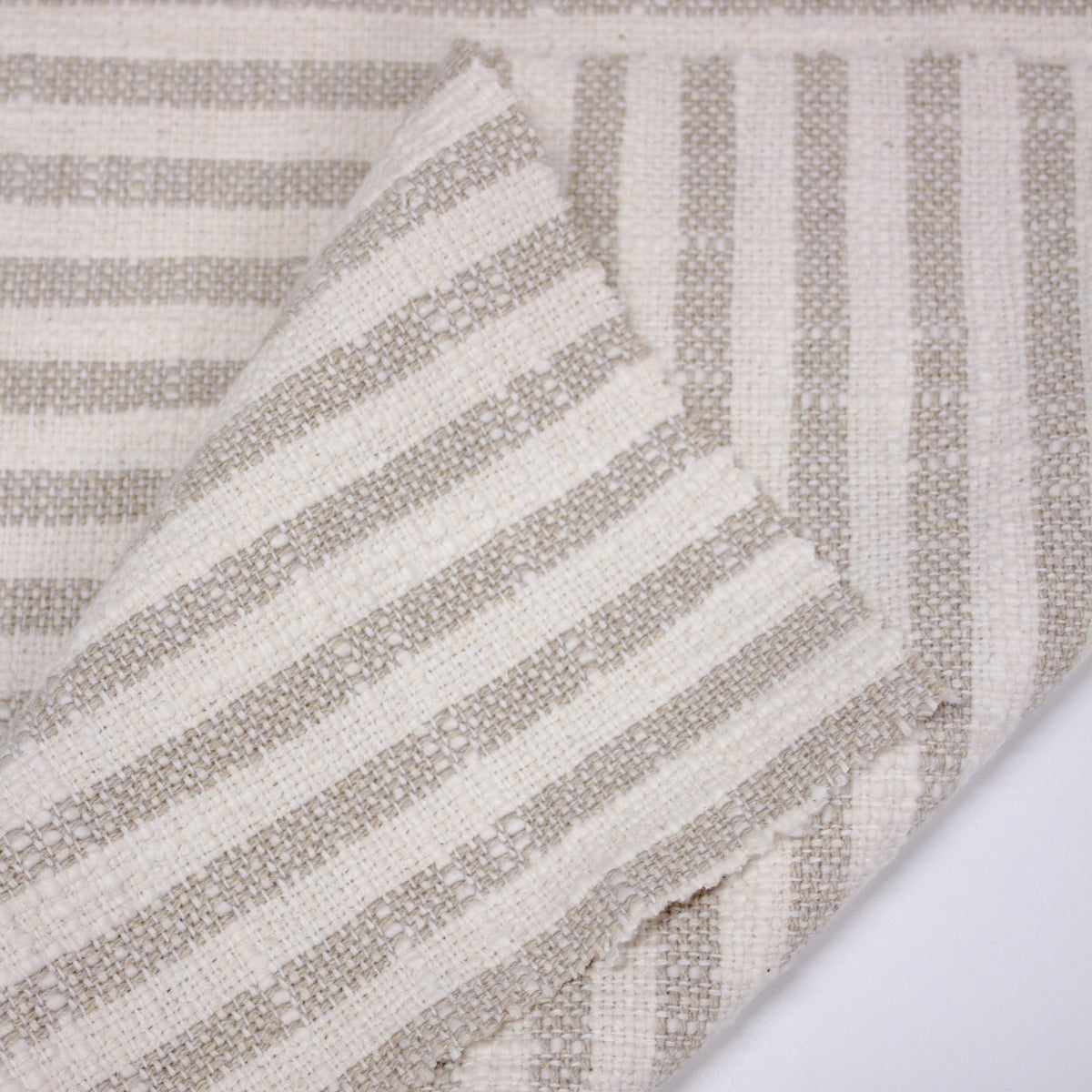 Tina Ecru/Greige Striped Cotton Tweed Fabric | THE FABRIC SALES