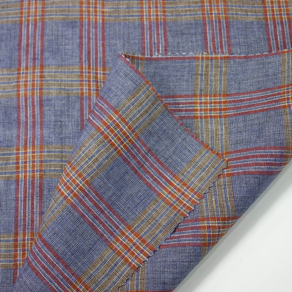 Oliver Blue Linen Check Fabric | THE FABRIC SALES