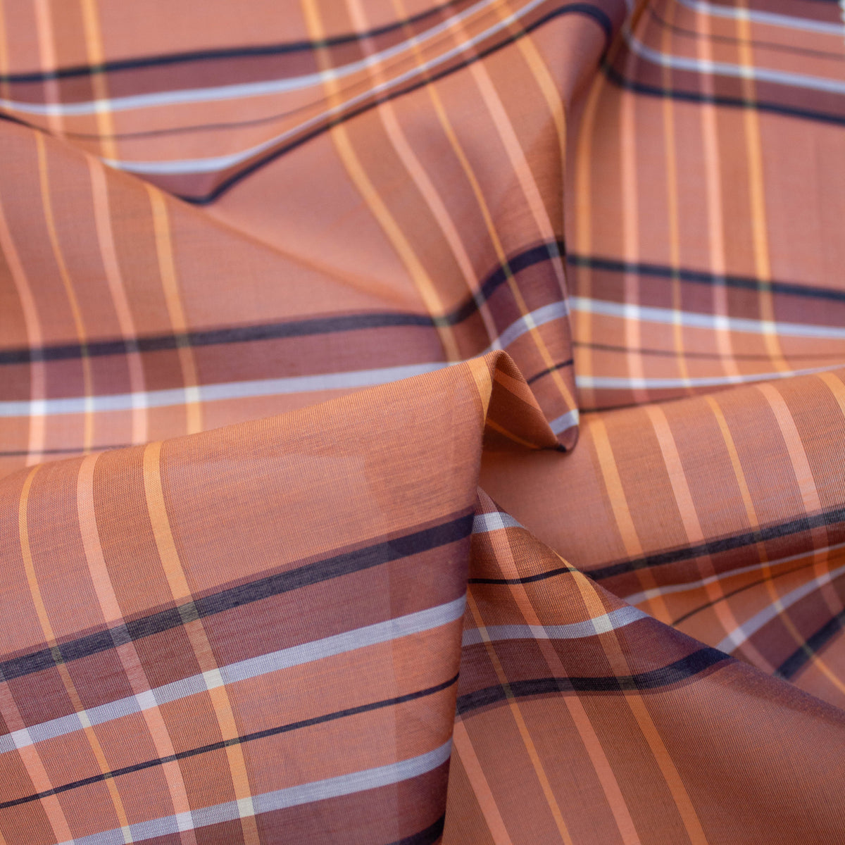 Cade Salmon Cotton & Silk Check Fabric | THE FABRIC SALES