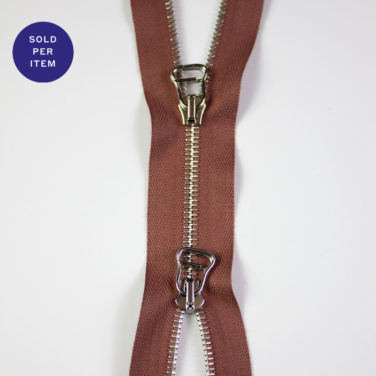 Two Way Old Pink Metal Separating Zipper With Silver Pull and Teeth ...