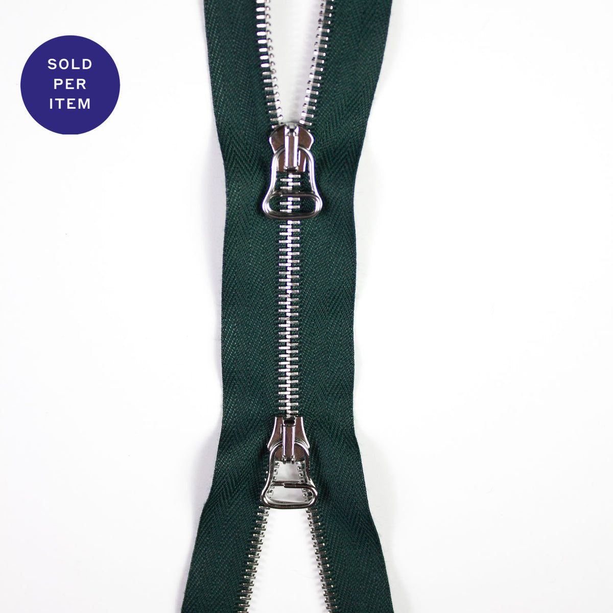 Two Way Deep Green Metal Separating Zipper With Silver Pull and Teeth ...