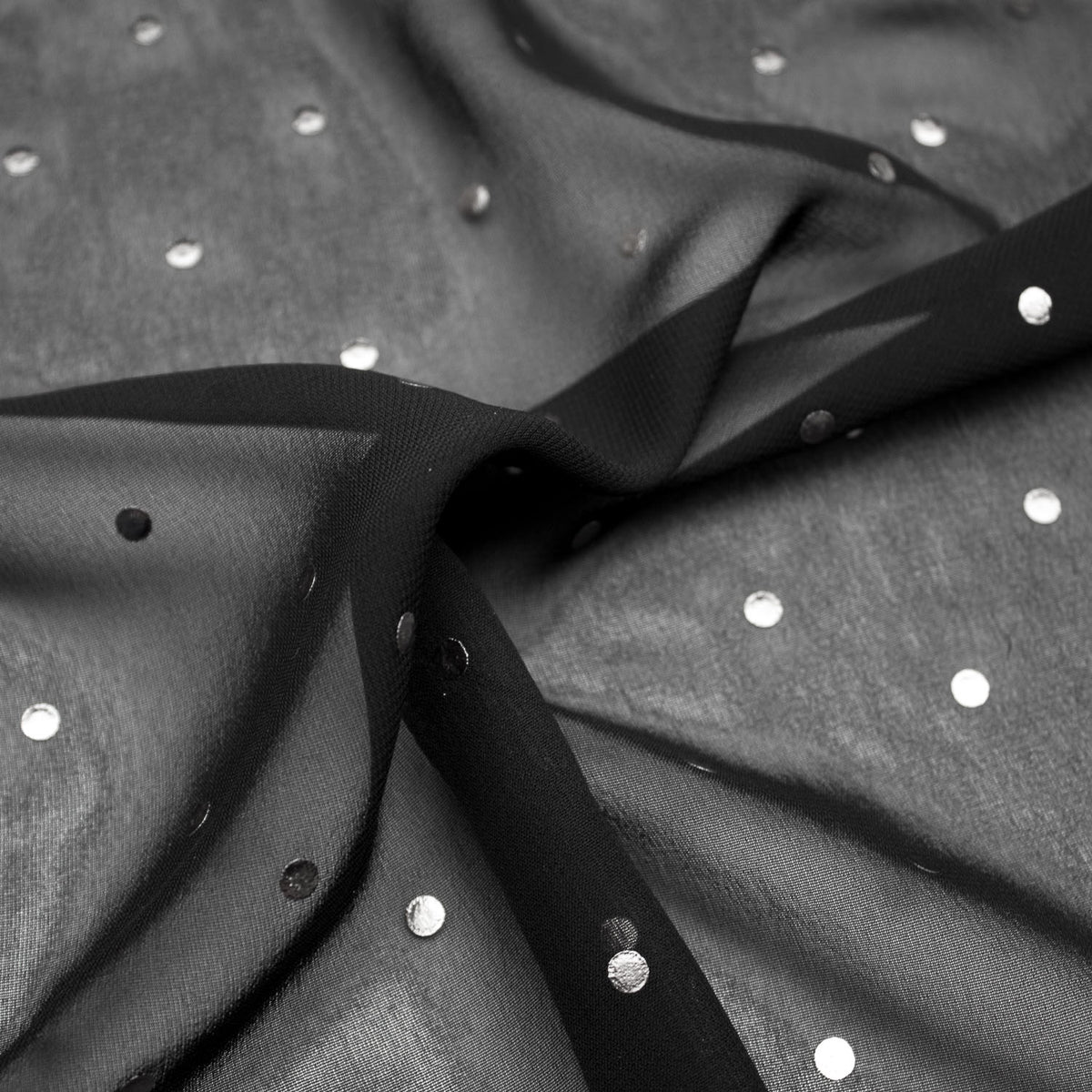 Sia Black & Silver Polyester Voile Fabric | THE FABRIC SALES