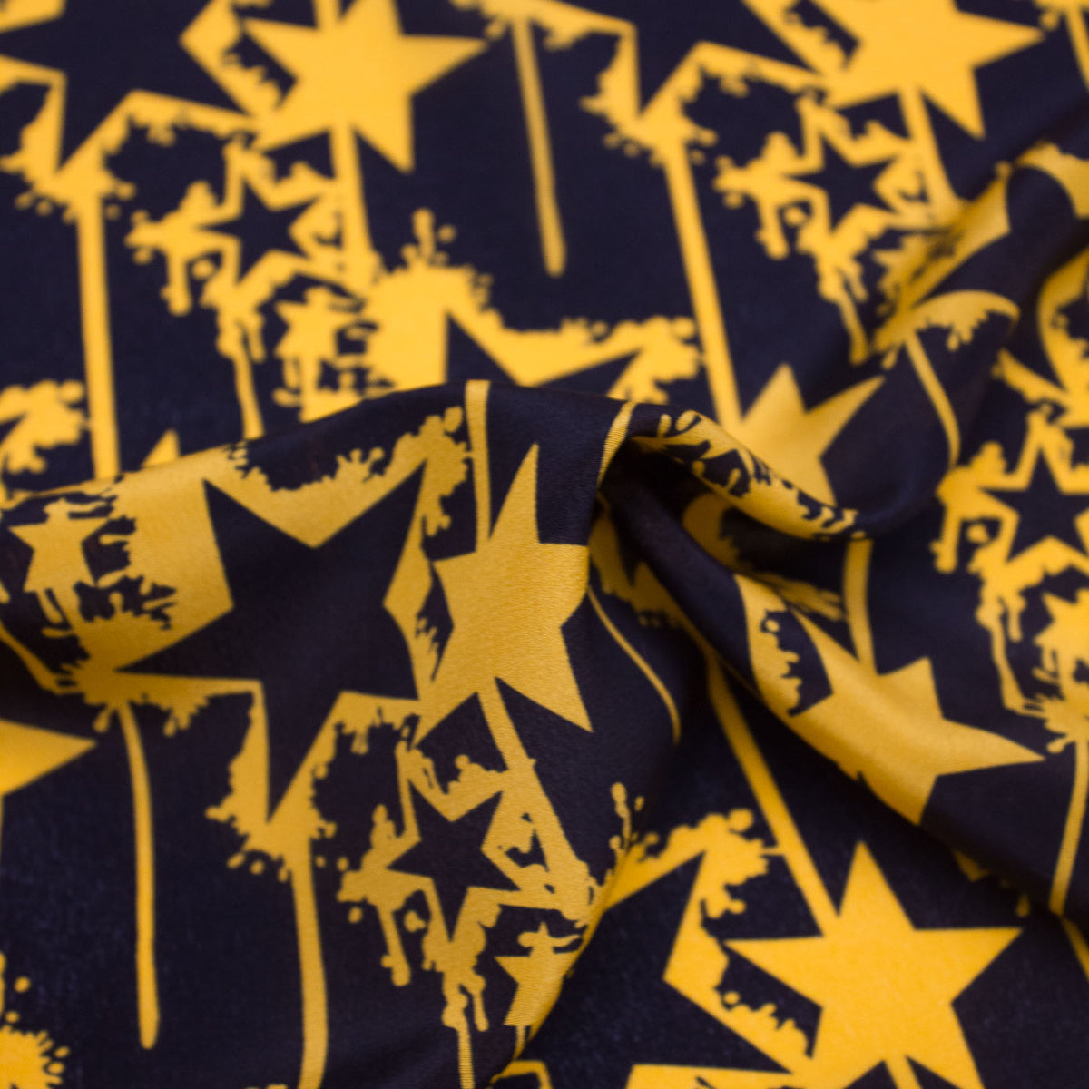 Mona Yellow Printed Star Silk Fabric | THE FABRIC SALES