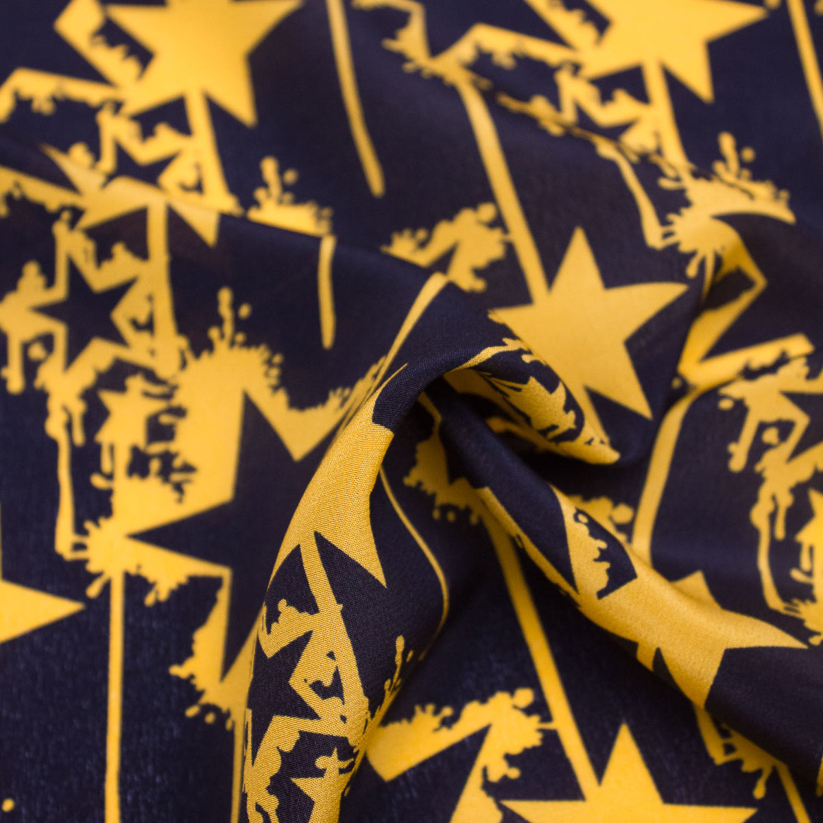 Mona Yellow Printed Star Silk Fabric | THE FABRIC SALES
