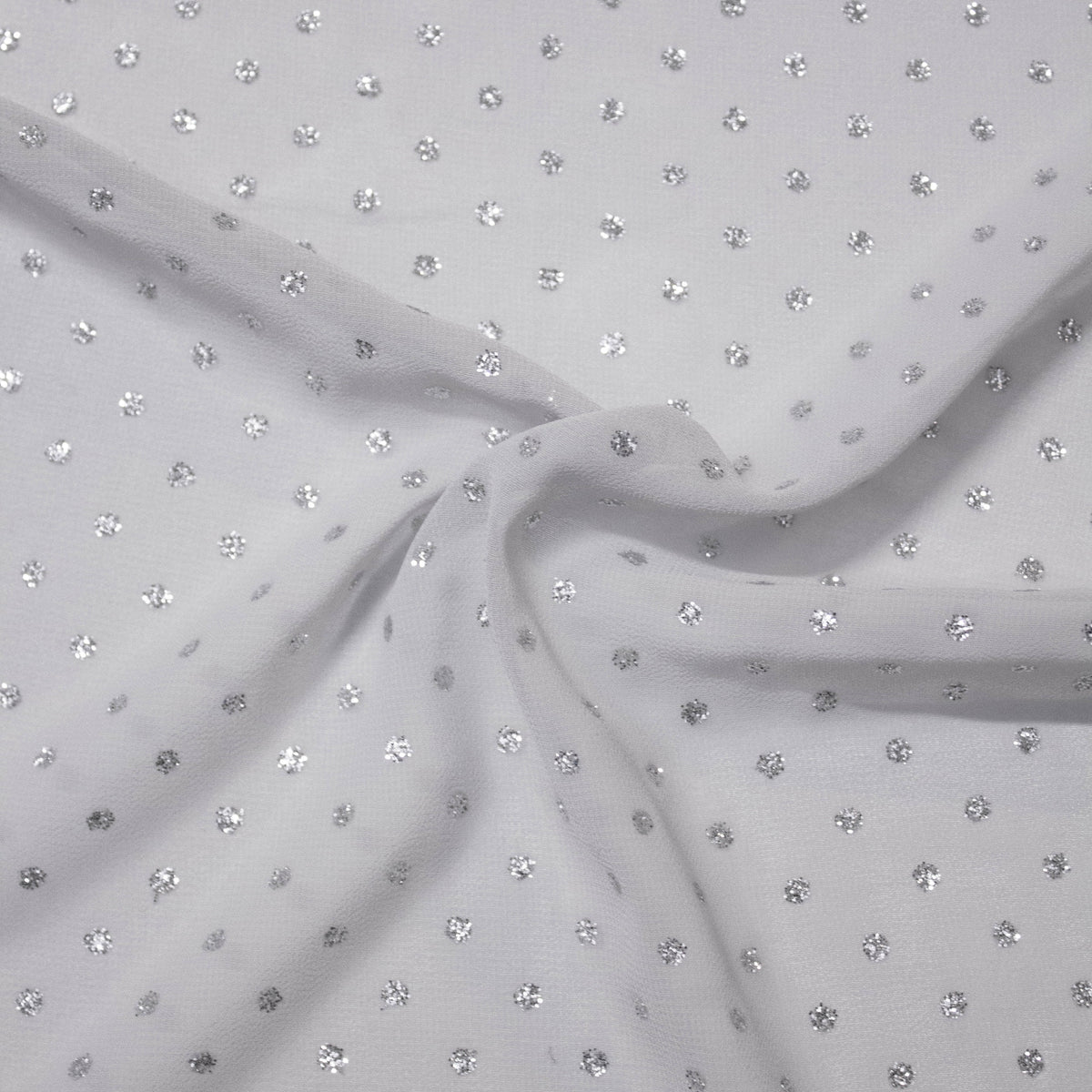 Mocky Light Grey Polyester Voile Silver Polka Dot Fabric | THE FABRIC SALES